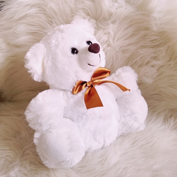 Accessories | Fluffy White Teddy Bear Stuffed Animal W Neck Bow | Poshmark